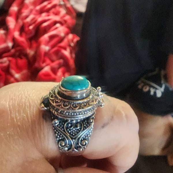 Poison Ring, Adjustable Ring, Black Onyx, Round Gemstone, Pill Box Ring ...