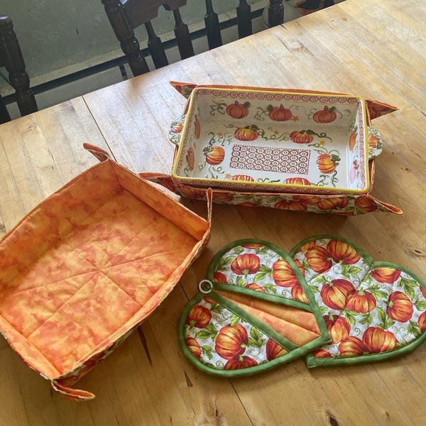 Handmade Potholder Trivets, Set of 2: Autumn Pumpkin, Fall Harvest Oven ...