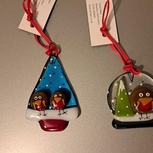 Christmas Tree Fused Glass Decoration With 2 Robins - Etsy UK