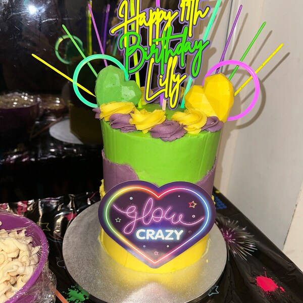 Neon Birthday Cake Topper - Neon Birthday Party - 80s Party - Rave ...