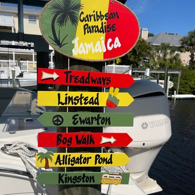 Handmade Wood Caribbean Paradise Jamaica Directional Arrow Custom ...