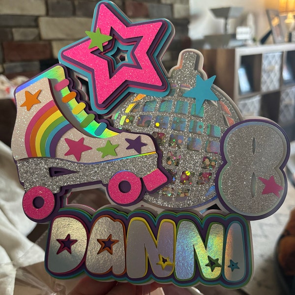 Rainbow Retro Roller Disco Ball Rollerskate Skate Glitter Shaker Cake ...