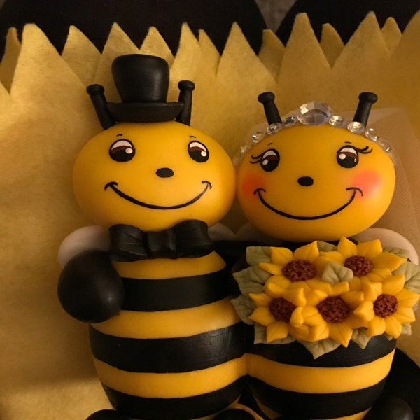 Wedding Bee Cake Topper, Bumble Bee Cake Topper, Hugging Bride and ...
