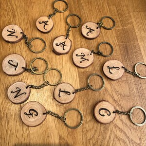 Initial Keyring, Log Slice, Rustic Wedding Favours , Rustic Bridal ...