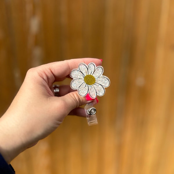 Daisy Badge Reel, Flower ID Holder, Spring Badge Reel, Summer Badge ...