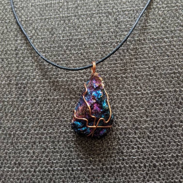 Chalcopyrite (peacock Ore)/ Bornite Raw Stone Wire Wrapped Pendant With ...
