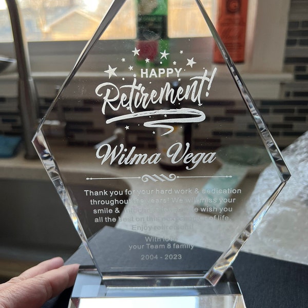Personalized Crystal Retirement Award: Engraved Employee Gift - Etsy