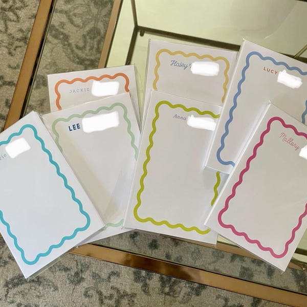 Personalized Notepad, Monogram Notepad, Scallop Stationery, Scallop Border, Teacher Gift, Preppy ...