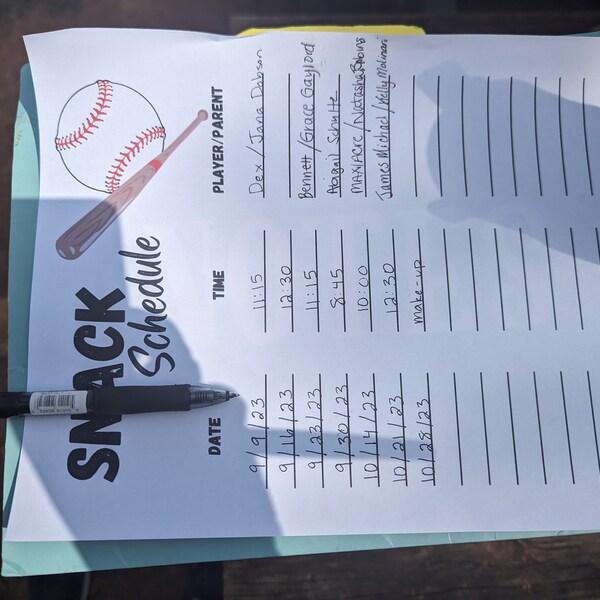 EDITABLE Sports Snack Sign up Sheet | Snack Volunteer Form | Game Day ...