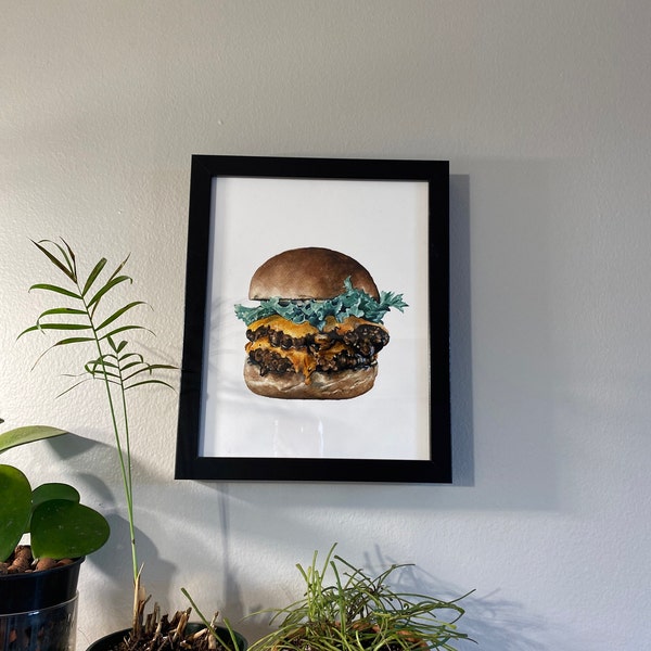 Cheeseburger Watercolor Print Kitchen Art by Hippiehoppy - Etsy