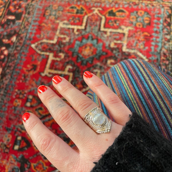 Boho Moonstone Ring, Sterling Silver Ring for Women, Statement Ring ...
