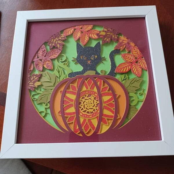 Fall Cat Shadow Box Svg, Fall Shadow Box Svg, Fall Shadow Box, Cat Svg ...