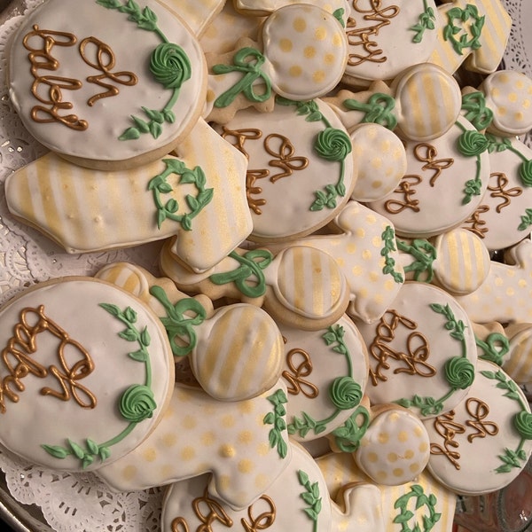 Greenery Baby Shower Sugar Cookies, Gender Neutral Baby Shower, Gold ...
