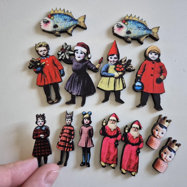Singing Funny Weird Bizarre Lady Face Retro Kitsch Woodcuts Ornament ...