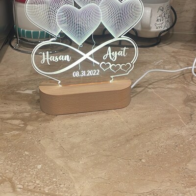 Personalized 3D Illusion LED Lamp Infinity Heart Valentines Gift Light ...