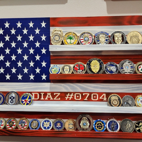 AMERICAN FLAG / Challenge Coin Display Flag Optional / Wood Flag ...