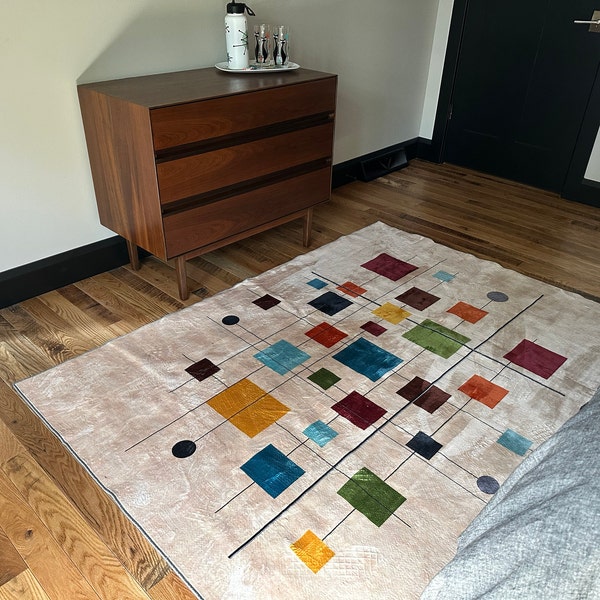 Mid Century Modern Rug, Hand Drawn Mid Century Rug, Mid Century Modern ...