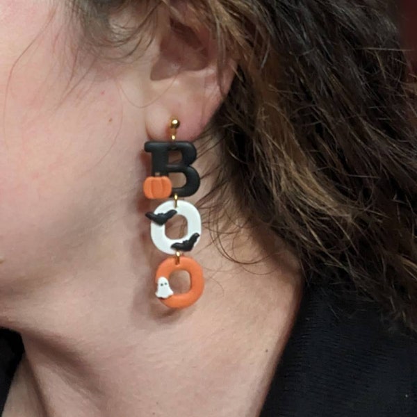 BOO Halloween Earrings| BOO Bat Earrings| BOO Ghost Earrings| Clay ...