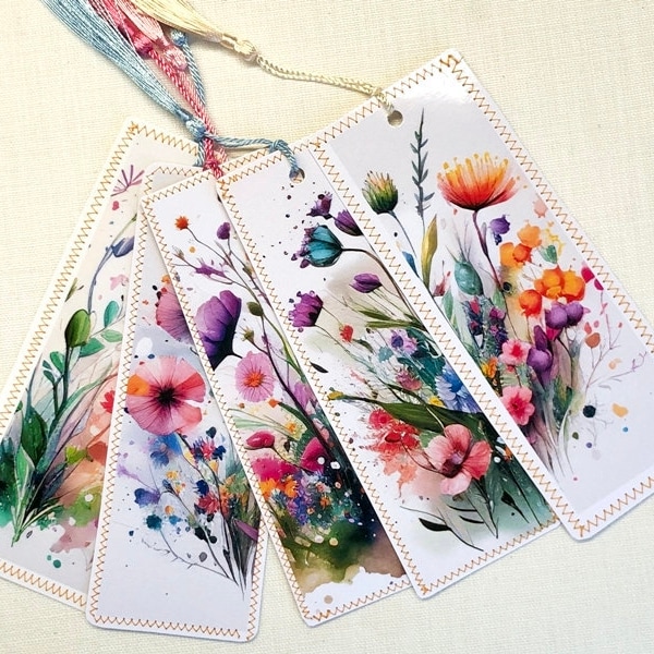 Flower Bookmarks, Spring Flowers, Watercolor Bookmarks, Printable ...
