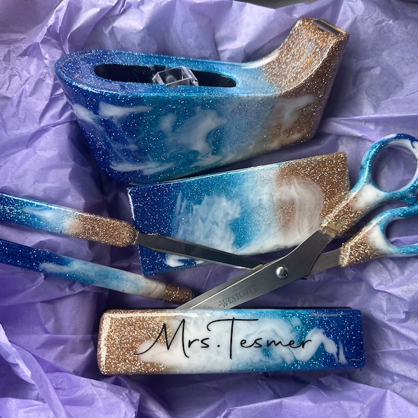 6 Piece Beach Theme Resin Office Supply Set | Resin Scissors | Resin ...