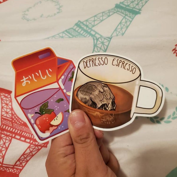 GLOSSY STICKER: Depresso Espresso Skull Coffee Cup Mental Health ...