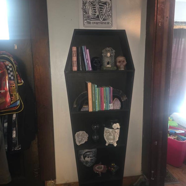 52 Inch Coffin Bookshelf, Goth, Spooky, Home Decor, Bookcase, Mystic ...