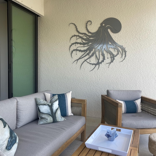 Spooky Octopus Metal Wall Art, Kraken Metal Wall Decor, Nautical ...