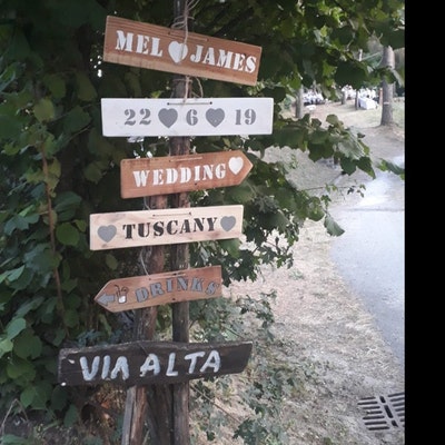 Personalised Wood Signpost Large Rustic Wedding Way Sign Wedding Venue ...