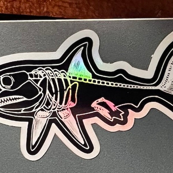 Holographic Skeleton Shark Sticker, Shark Sticker, Skeleton Sticker ...