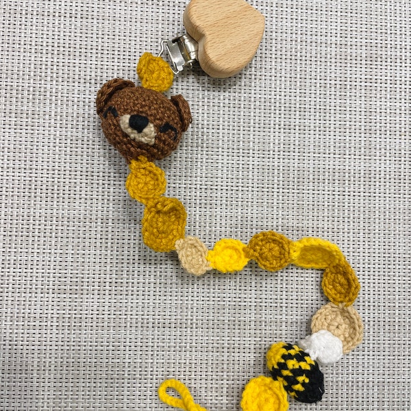 Crochet Bear Pacifier Clip PATTERN, Amigurumi Baby Shower Gift (PDF ...