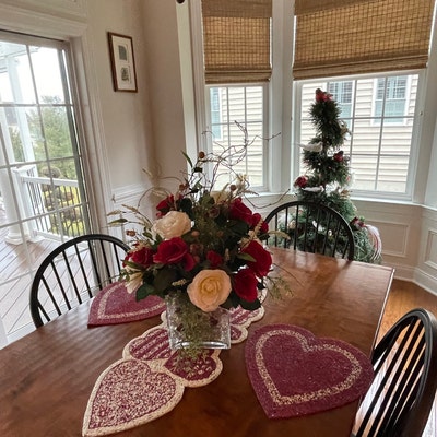 Valentine's Day Table Runner, Luxury Beaded Runner, Red and White ...