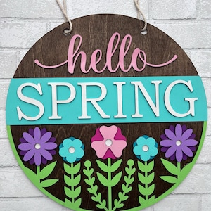 Hello Spring Flower Sign, Round Door Hanger Svg, Spring Welcome Sign ...