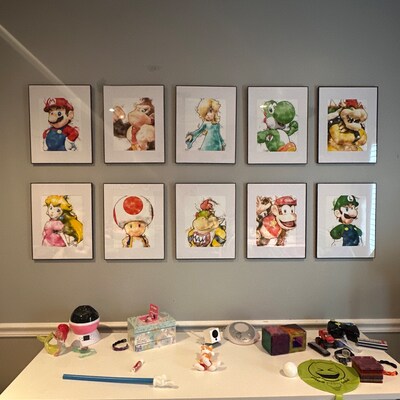 Set of 7 Super Mario PRINTABLE Watercolor Poster, Wall Art Poster ...