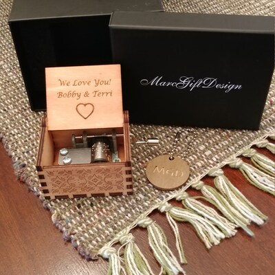 Cute Tiny Hand-cranked Wooden Music Box Custom Engraving Selection of ...