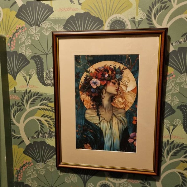 Moon Folk Art Painting | Botanical Celestial Wall Art | Autumn Rustic ...