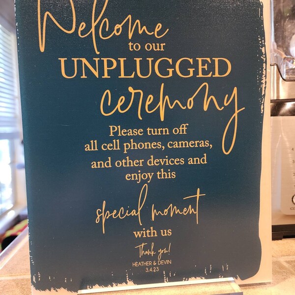 Unplugged Ceremony Clear Glass Look Acrylic Wedding Sign, Unplug Be ...