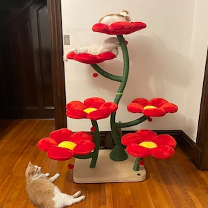 HEXAFLORA Wood Floral Cat Tree Tower, Wooden Cat Tower, Modern Cat ...