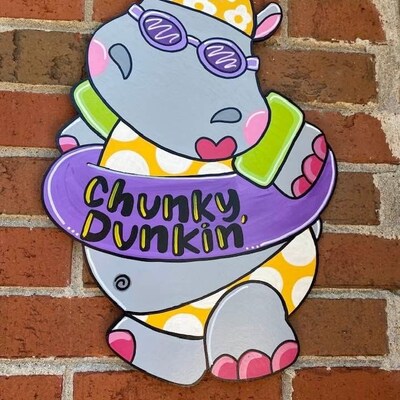 READY TO SHIP Chunky Dunkin Sign, Summer Door Hanger Sign, Swimming ...
