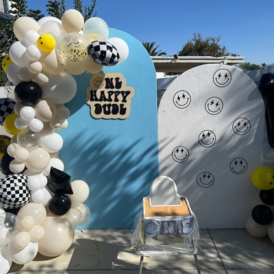 Checkered One Smiley Face Cake Topper Smiley O ONE Happy Dude Checkered ...