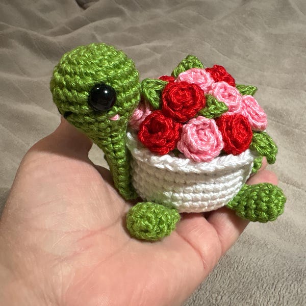 Crochet Pattern Turtle With Flowers, Mother's Day Gift Turtle, Crochet ...