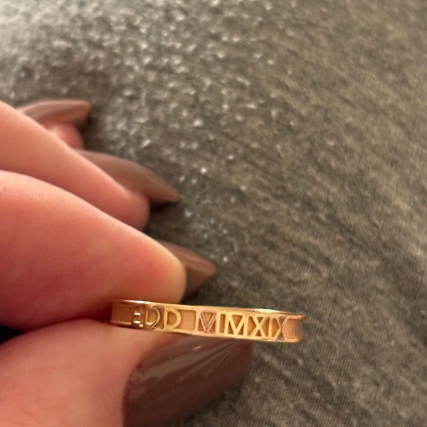 Personalized Roman Numeral Ring 14k Solid Gold, Special Date Ring ...