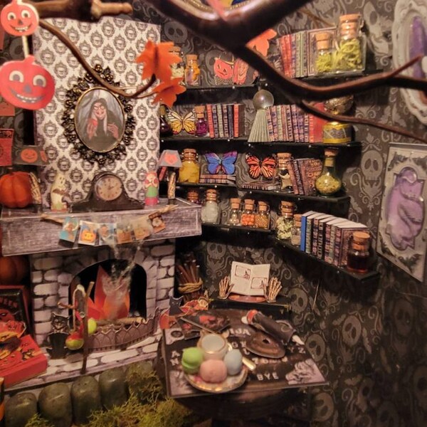 1:12 Scale Gothic Dollhouse Haunted Parlor Cozy Spooky Fireplace for ...
