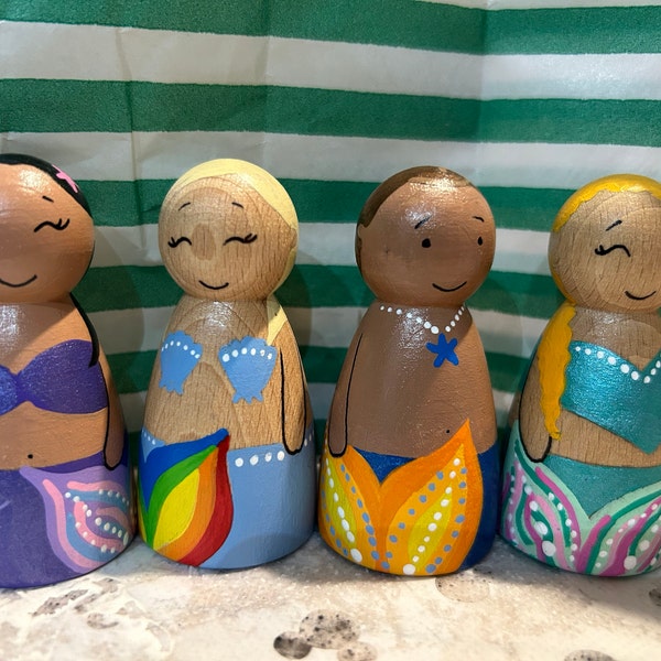 Mermaid Peg Dolls, Under the Sea Play Set, Ocean Themed Toys, Wooden ...