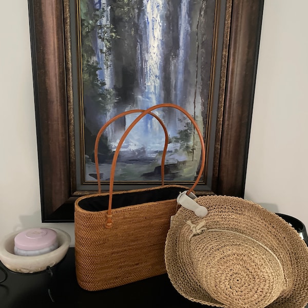 Woven Rattan Shoulder Bag With Lid, Handmade Rattan Tote Bag, Straw ...