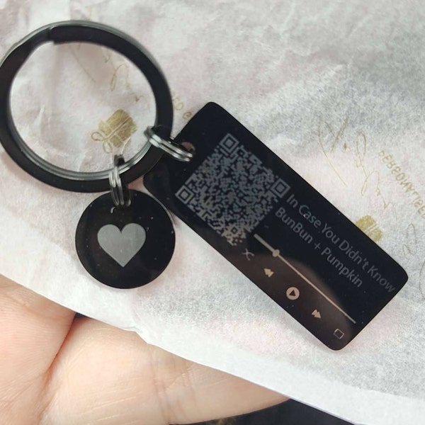 Music or Youtube QR Code, Custom Engraved, Song or Video Link Keyring ...
