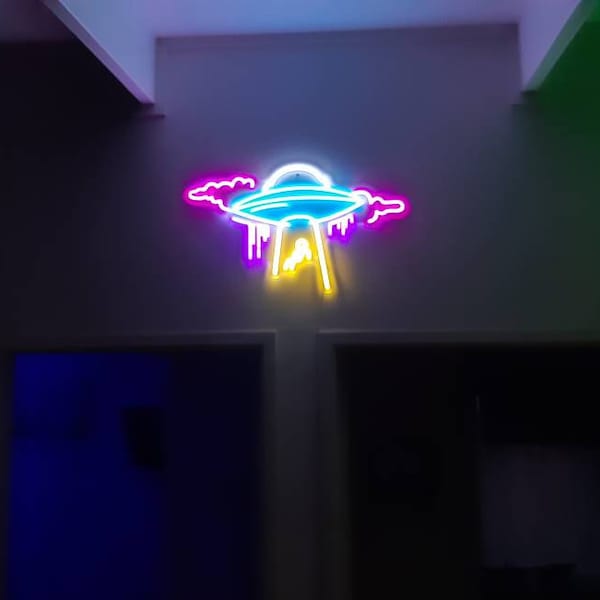 UFO Neon Sign ,LED Neon Lights , Cloud Neon Wall Decor Flying Saucer ...