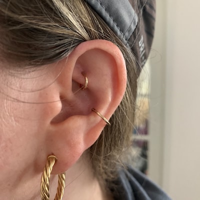 14K Solid Gold Vertical Helix Piercing/hidden Rook Dangle Earring ...