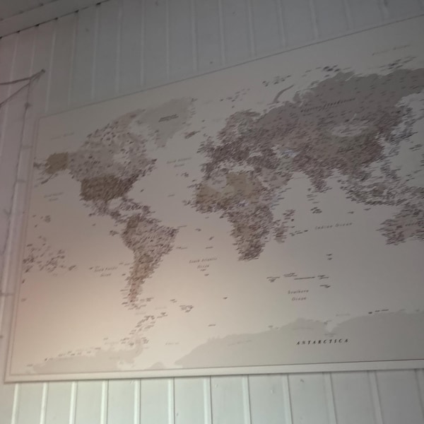 Push Pin World Map to Mark Places You've Been, Travel Tracker Canvas ...