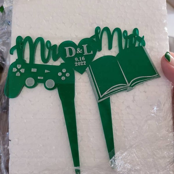 Game Controller Book Worm Wedding Topper,book Nerd Cake Topper,gamer ...