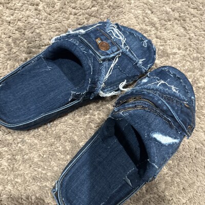 Custom Denim Blue Jean Slides, Comfy Slides, Slippers, Trendy Shoes ...